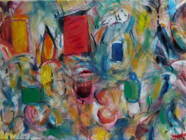 ORIGINAL ABSTRACT OIL painting, signed by Nalan Laluk: "On a High" £45. ...