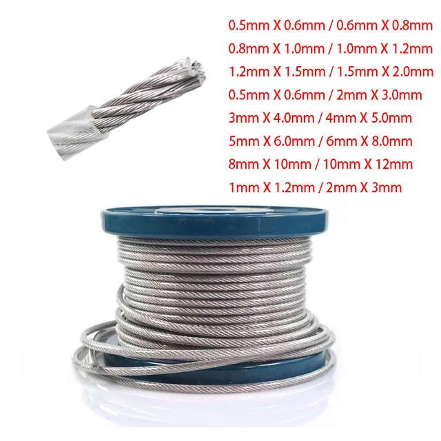 STEEL WIRE ROPE Metal Cable Rigging Clear PVC Coated 0.5mm X 0.6mm ...