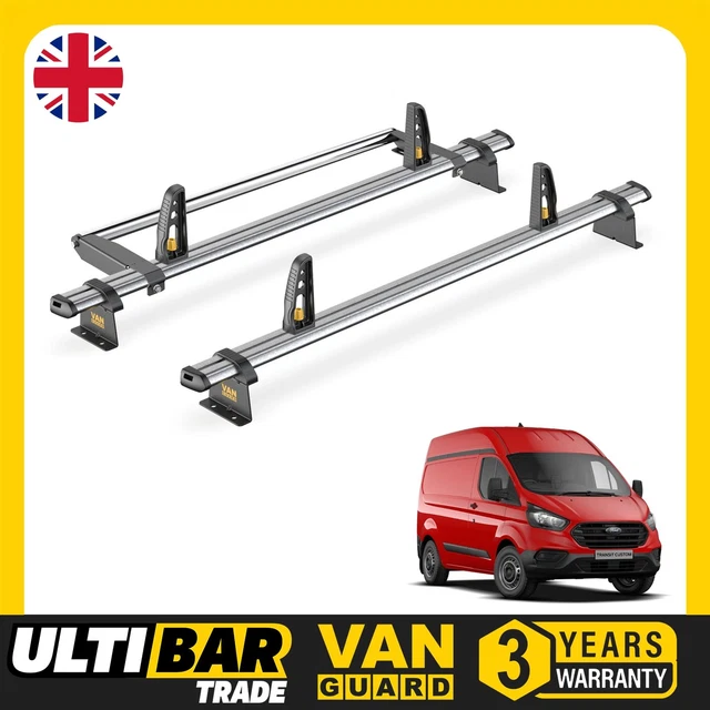 FORD TRANSIT CUSTOM Roof Rack (High Roof) 2x Bars & Roller Van Guard ...