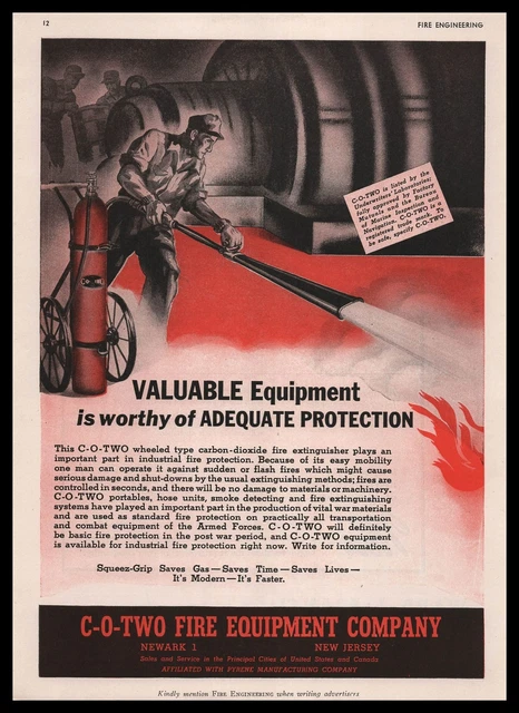 1948 C-O-TWO FIRE Equipment Company Newark NJ 13"x5" Print Ad 1/2 Page ...