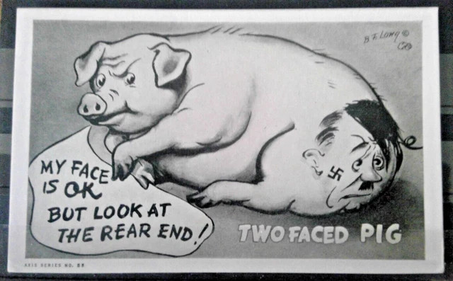 BRITISH USA WW2 Home Front Comic Hitler Postcard Two Faced Pig £18.00 ...