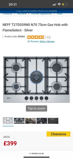 NEFF N70 T27DS59N0 Stainless Steel 5-Burner Gas Hob £302.28 - PicClick UK