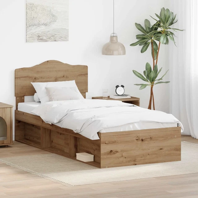 BED FRAME ARTISIAN Oak 100 x 200 cm Solid Pine Wood vidaXL £263.23 ...