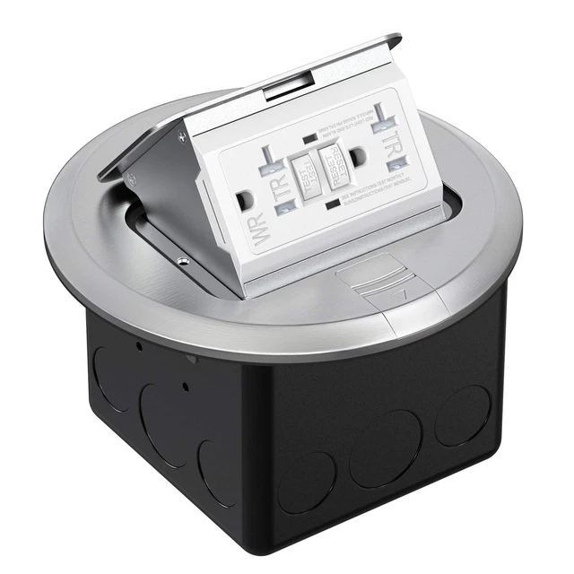 ROUND POP UP Floor Outlet Box with 20 Amp GFCI Tamper-Resistant TR ...