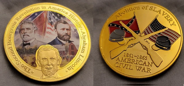 US CIVIL WAR Gold Coin Confederates South Flag Abraham Lincoln ...