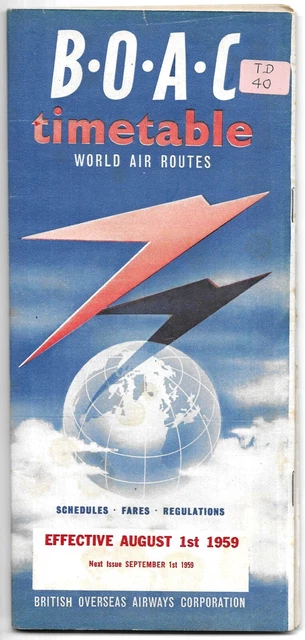 VINTAGE BOAC TIMETABLE Airline Brochure World Air Routes 1959 EUR 54,46 ...