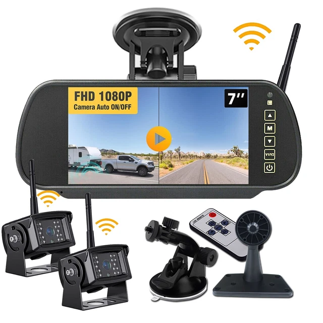 2 DIGITAL WIRELESS Rear View Reverse Camera 7" Mirror Monitor for Truck ...
