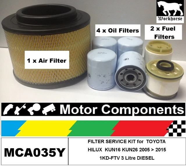 FILTER KIT FOR TOYOTA HILUX KUN16 KUN26 1KD-FTV 3 Litre 05 > 2015 $162. ...
