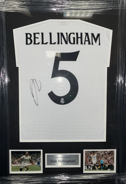 SIGNED FRAMED JUDE Bellingham Real Madrid Home Shirt Birmingham England ...