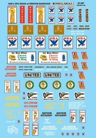 MICROSCALE DECALS HO Scale 1930'S Era Signs W/ Window Markings (87-287 ...