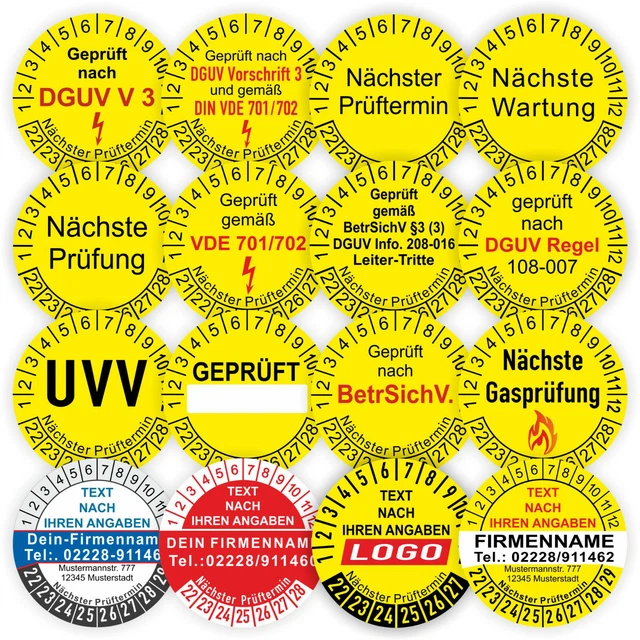 PRÜFPLAKETTEN DIN VDE DGUV UVV Leitern Tritte Regal Prüfung Jahresplaketten AS1 EUR 29,30 ...