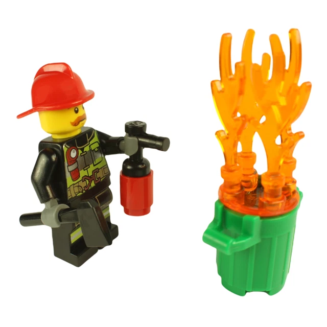 LEGO CITY MINIFIGURE fireman firefighter bin trash fire axe and red ...