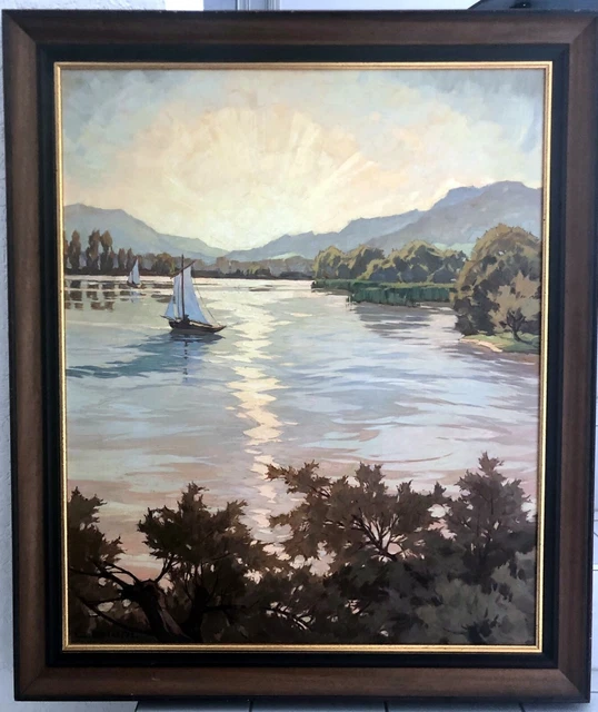 GEMÄLDE VON CARL Blum 1888-1953 Freiburg "Gewässer mit Segelbooten" Großformat EUR 690,00 ...