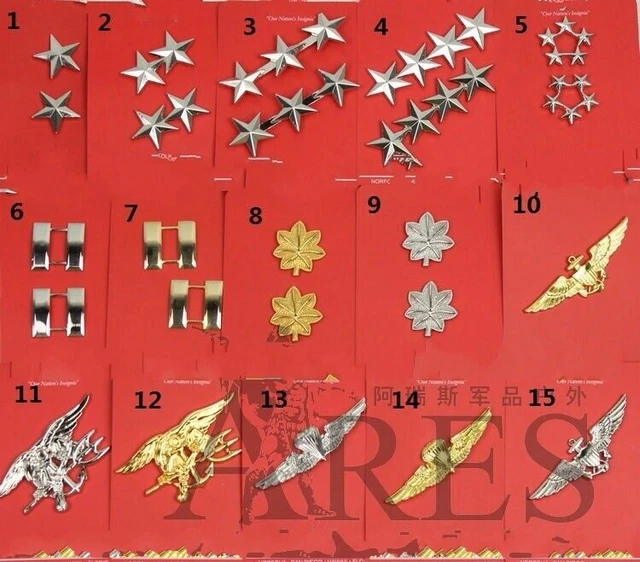 PAIR OF US Army Officer Star General Rank Insignia Metal Wings Badge ...