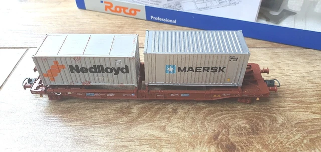 ROCO 47637 H0 Taschenwagen Maersk Containerwagen Containertragwagen SJ ...