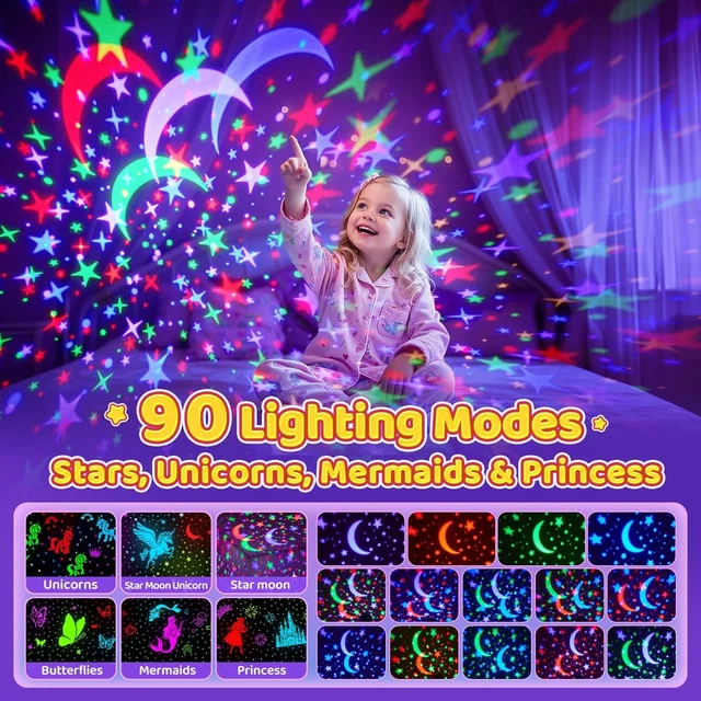 ONE FIRE PINK Unicorn Night Light Projector with 6 Films, 96 Lighting ...