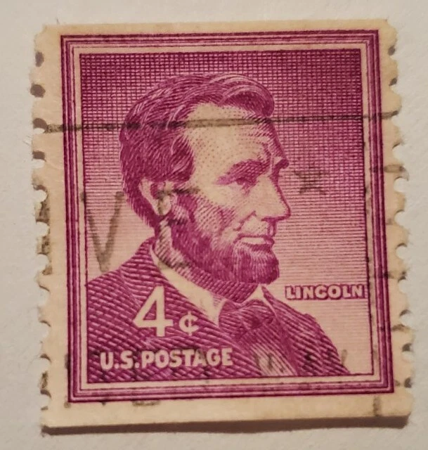 VINTAGE ABRAHAM LINCOLN 4 Cent Used Stamp 1954 Purple Color United ...