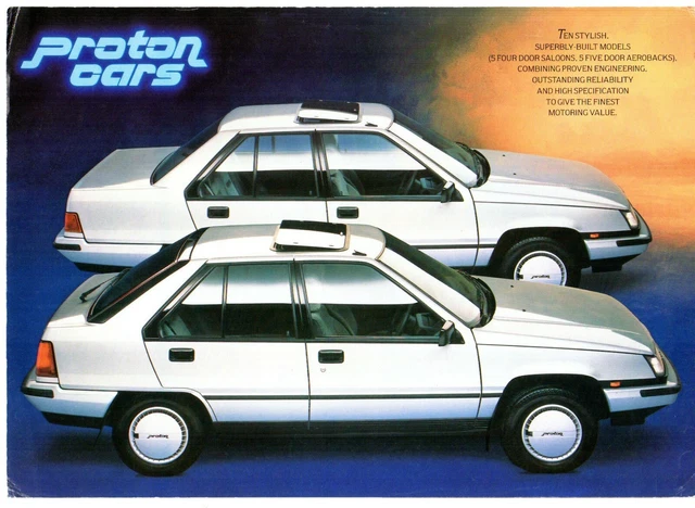 PROTON 1.3 1.5 Saloon Aeroback 1989 UK Market Launch Foldout Brochure ...