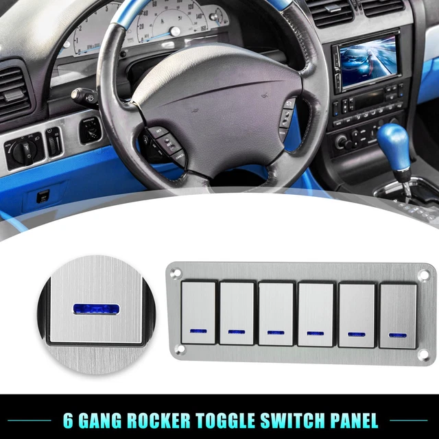 6 GANG ROCKER Toggle Switch Panel Waterproof DC 12V 24V Blue LED Silver ...