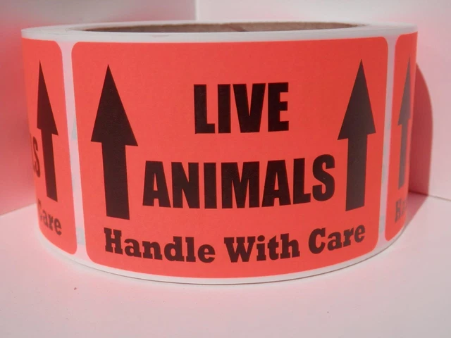 50 STICKERS 2X3 Warning Label LIVE ANIMALS HANDLE WITH CARE fluorescent ...