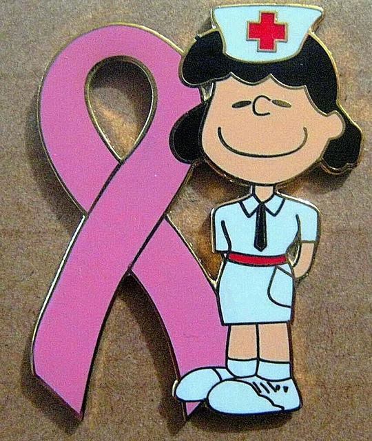 PEANUTS NURSE LUCY Van Pelt Breast Cancer Pink Ribbon Hospital White ...