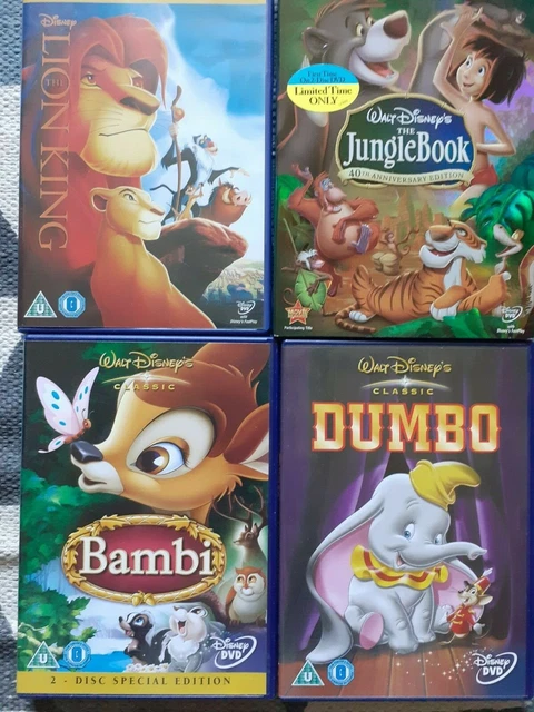 DISNEY DVD'S X4 Jungle Book (Platinum), Bambi, Dumbo, Lion King ...