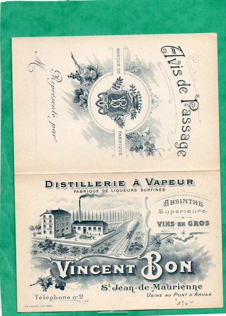 ANCIEN AVIS DE Passage ABSINTHE Distillerie VINCENT BON St Jean de ...
