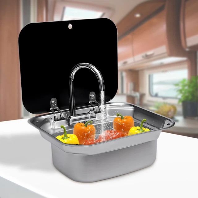STAINLESS STEEL RV Kitchen Sink Caravan Camper Hand Wash Basin Sink w ...