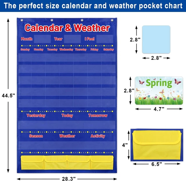 CALENDAR AND WEATHER Pocket Chart for Kids with 112 Cards Classroom ...