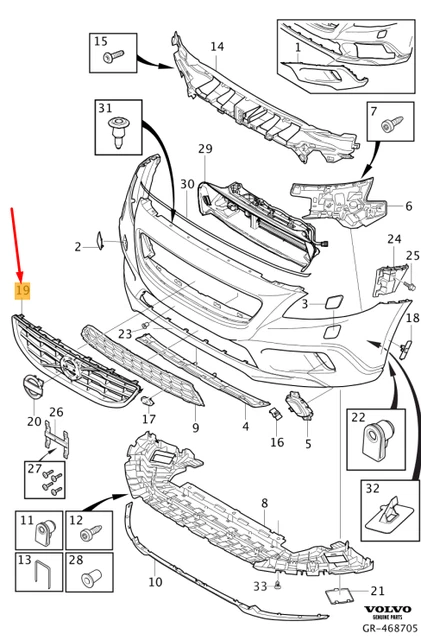 NEW VOLVO V40 Cross Country Radiator Grille 31425338 Genuine £243.92 ...