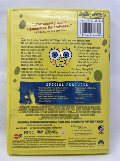THE SPONGEBOB SQUAREPANTS Movie (DVD, 2005, Full Screen Collection) $7. ...