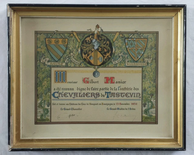 ANCIEN DIPLÔME CONFRÉRIE CHEVALIER du TASTEVIN signé HANSI J.J. Waltz ...