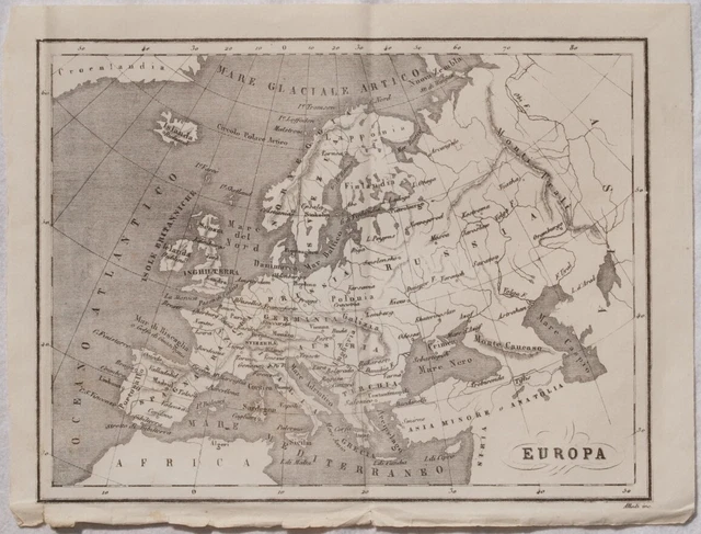 CARTE GÉOGRAPHIQUE EUROPE Mappa Rame Risorgimento Environ 1860 Alodi ...