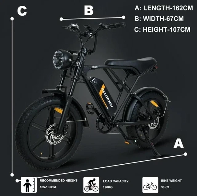 COLORWAY BK29 EBIKE 20" 4.0 Fat Tire 7 speed Off-Road E bike 48V 15Ah 25km/h £985.00 - PicClick UK