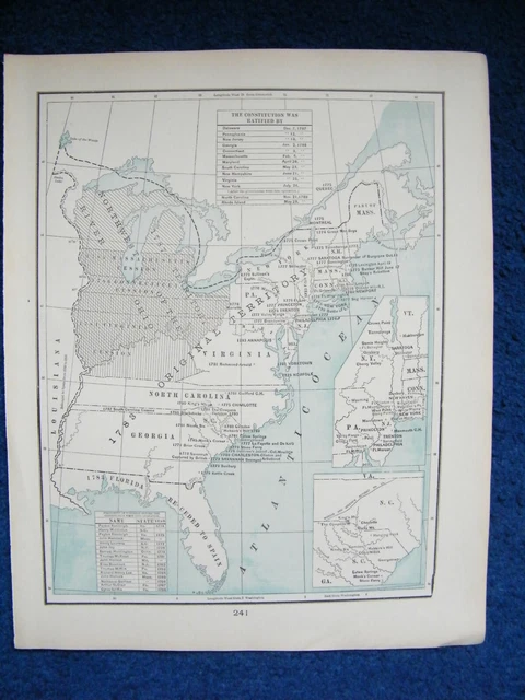 ORIGINAL 1901 CRAMS Map of Where and When Constitution of US was ...