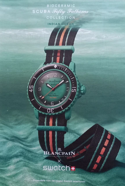 ADVERTISING CUTOUT ITALY 2023 Blancpain x SWATCH Indian Ocean WATCH £3. ...