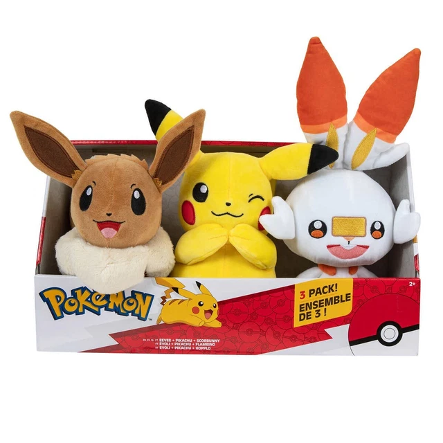 POKÉMON 8-INCH PLUSH 3 Pack Exclusive Pikachu Eevee Scorbunny NEW Rare ...