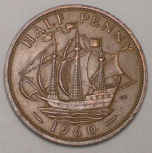 1960 UK GREAT Britain British Half 1/2 Penny Warship Coin XF £4.01 ...