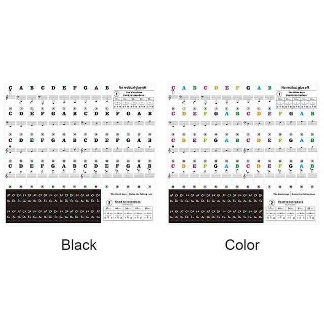 PIANO STICKERS KEYBOARD Music Note Chart Removable Decal 49, 54 ,61 88 ...