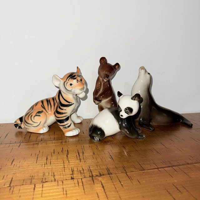 VINTAGE LOMONOSOV PORCELAIN Animal Figurine Bundle USSR Russian Tiger ...