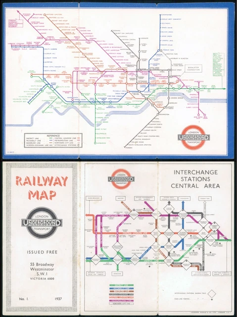 1937 ORIGINAL VINTAGE LONDON UNDERGROUND TUBE MAP Harry Beck No 1 (LM46 ...