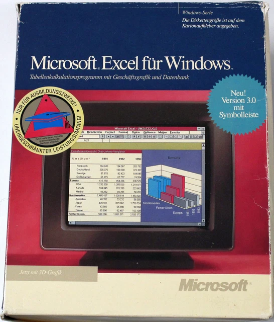 RARITÄT - MICROSOFT Excel für Windows 3.0 - Windows - Deutsch - 065 ...