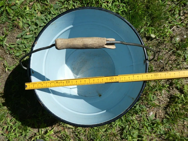 ALTER ANTIKER EMAILLE Eimer Emaileimer Asche Abfalleimer Pflanzgefäß ...