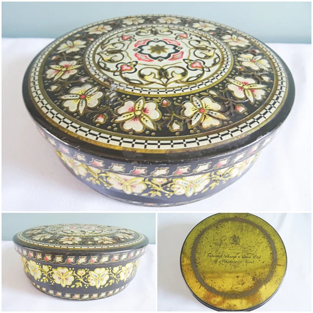 VINTAGE ADVERTISING TIN 1950s Edward Sharp Toffee Ornate Floral Design ...