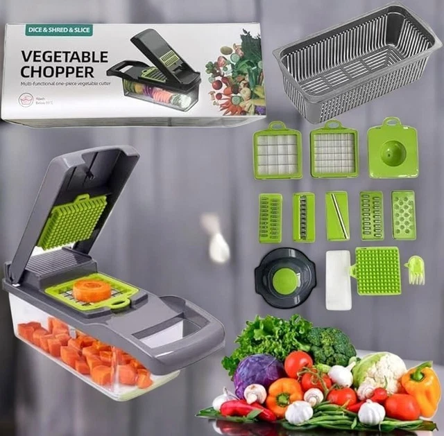 VEGETABLE CHOPPER MULTI-FUNCTION Dice Shred Slice Dark Grey Green ...