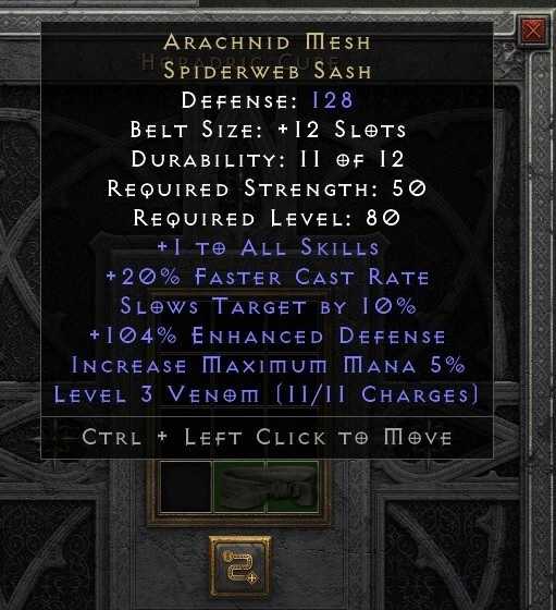 D2R LADDER S2 Softcore 💥 Arachnid Mesh Belt - Arach 💥 Diablo 2 ...