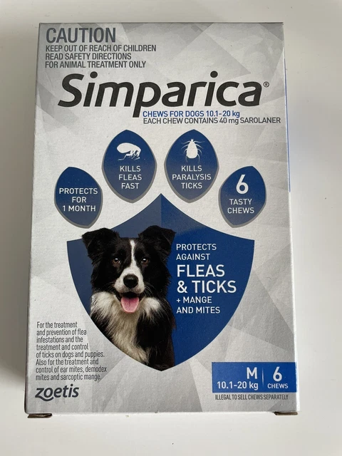 SIMPARICA BLUE CHEWABLE Tablets for Medium Dogs 10.1-20kg- 6 Chews $20. ...