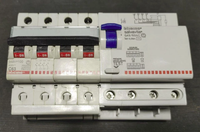 BTICINO F84H/63+G43/63AC INTERRUTTORE magnetotermico differenziale 4P 63A 0,03A EUR 139,00 ...