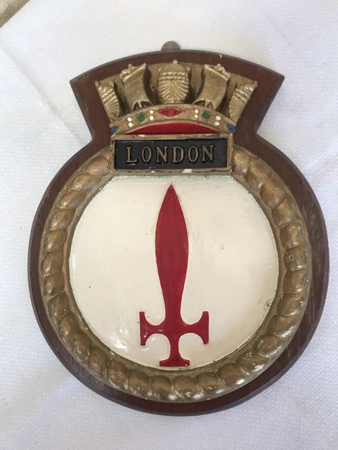 VINTAGE HMS LONDON crest Wall Plaque from late 1950s Vintage Man Cave £ ...