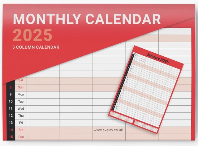 2025 CALENDAR 5 Columns Wall Monthly Planner Staff Rota Family ...